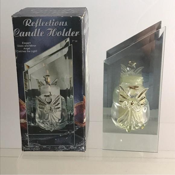 Accents | Nib Reflections Beveled Glass Mirror Angel Candle Holder W ...